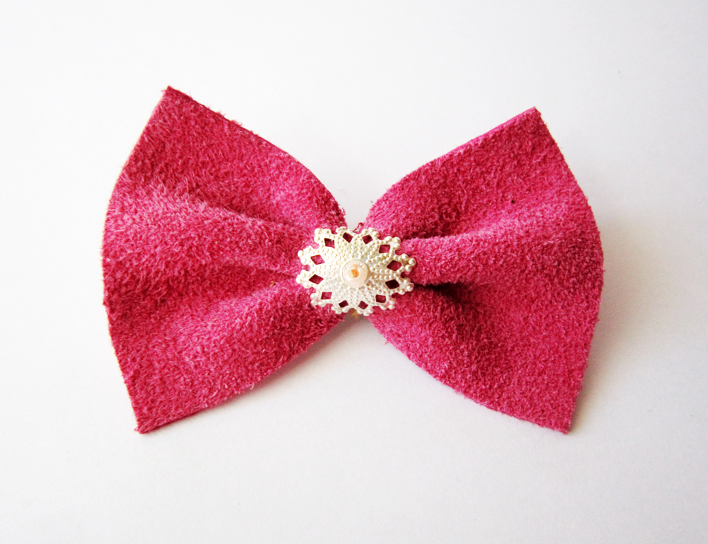 Pink Leather Bow Brooch, Pink Bow Pin, Snowflake Silver Bow Brooch ...